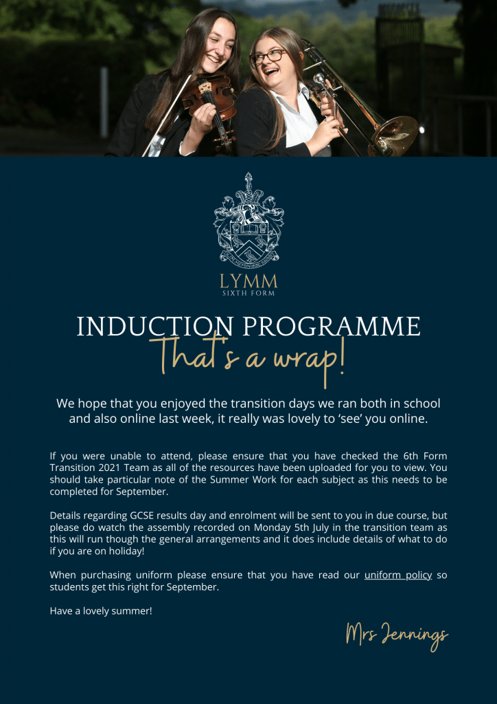 2020-2021 Sixth Form Induction – That’s a Wrap! (PDF) – Lymm High School